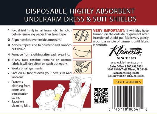 Organic Cotton Disposable Underarm Dress Shields | Kleinert’s ...